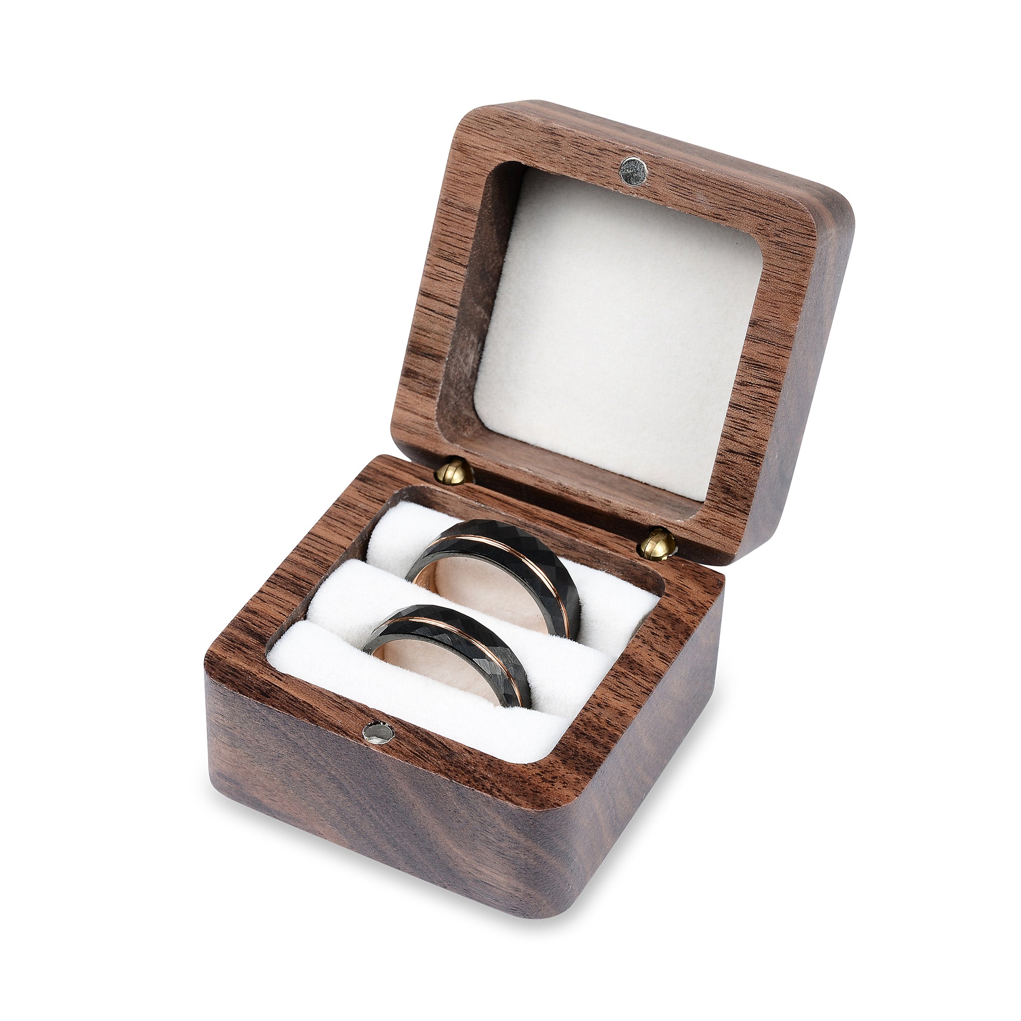 White Double Ring Case - Premium Real Wood Velvet Cushion Ring Box Wit